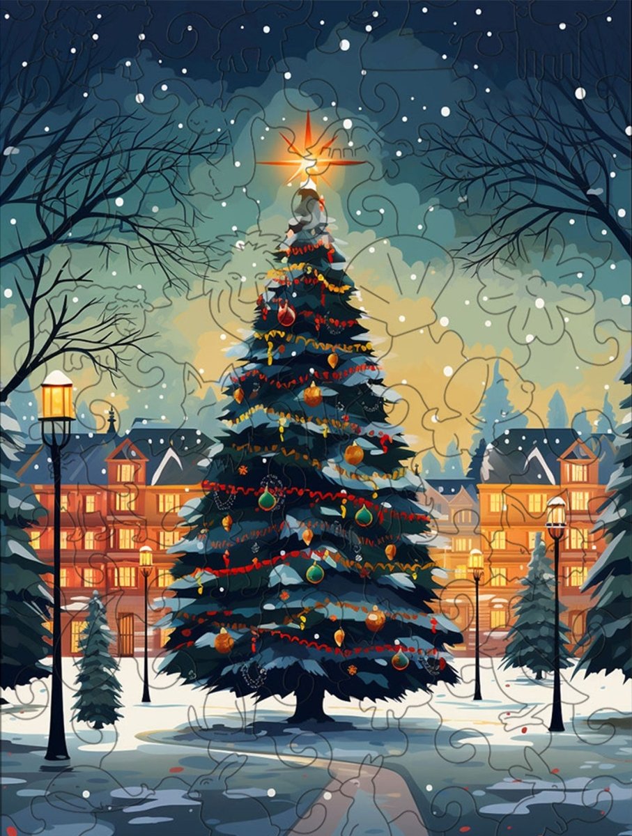 Snowy Night Christmas Tree Wooden Original Jigsaw Puzzle – Unipuzzles