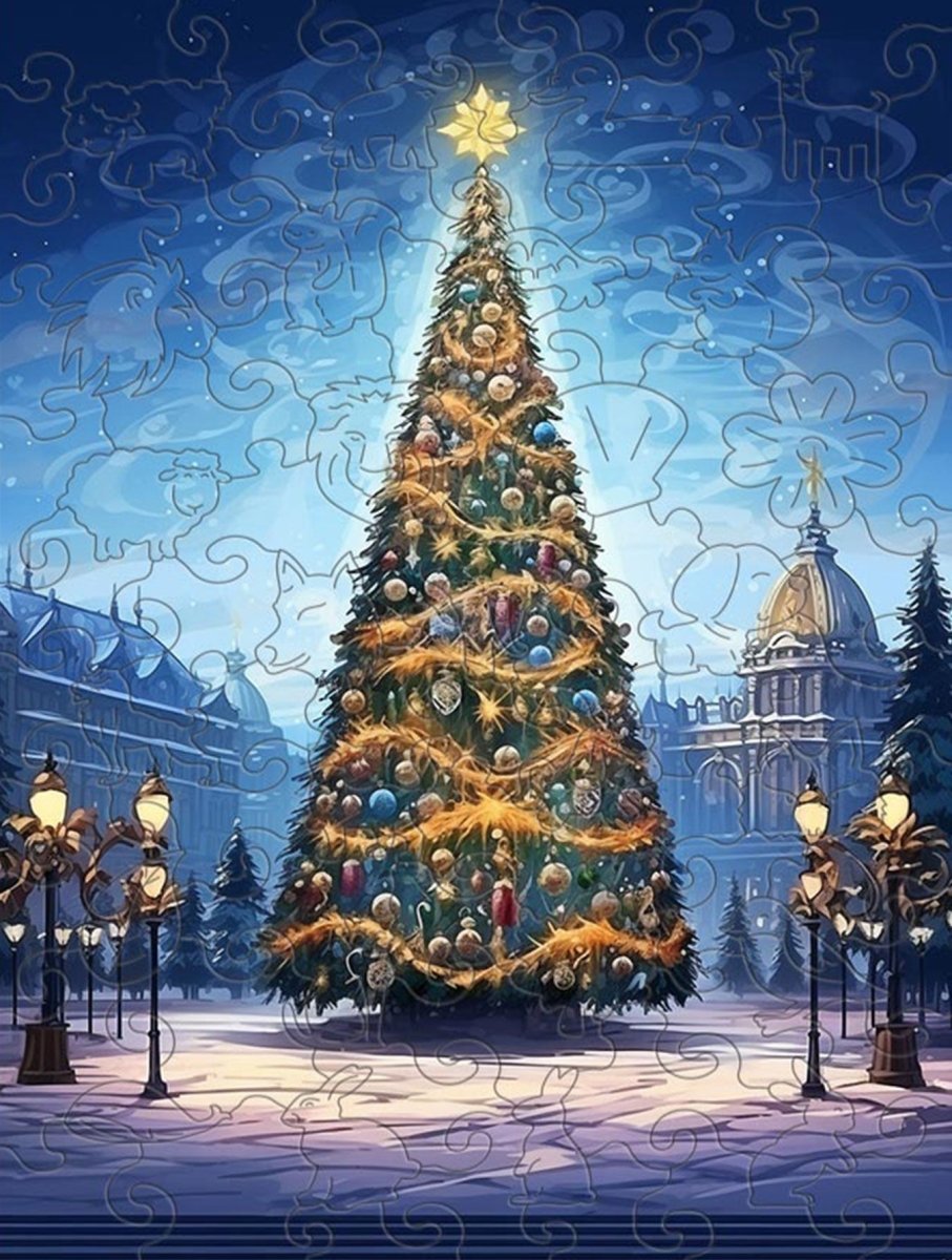 Christmas Tree in the Square Wooden Original Jigsaw Puzzle – Unipuzzles