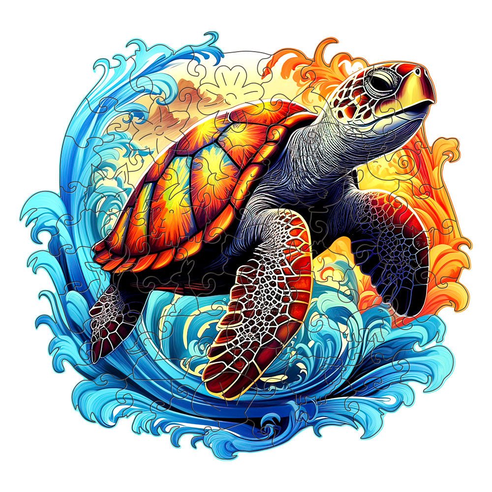Original wooden puzzle of turtles riding the waves – Unipuzzles